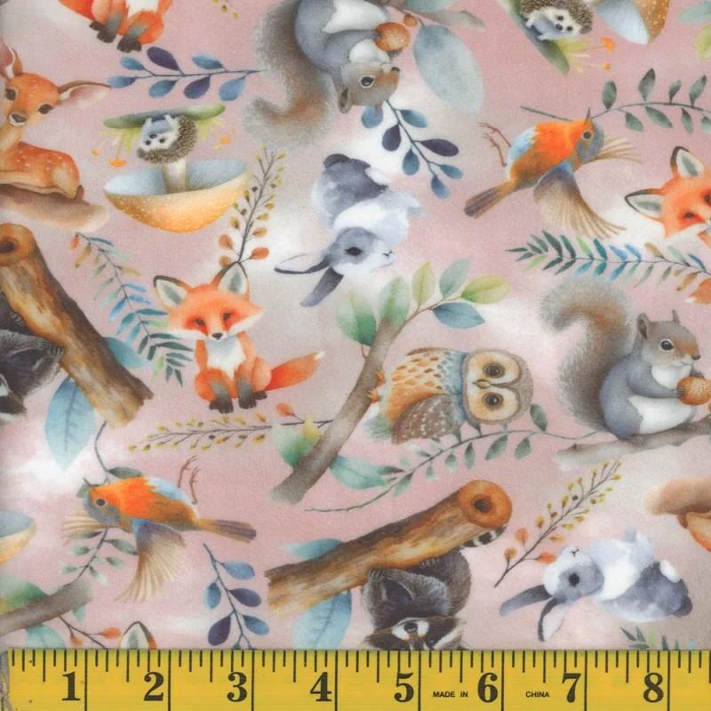 MOOK Stretch Minky Twig and Tumble - 141253 Pink - Fleece Flannel Fabr