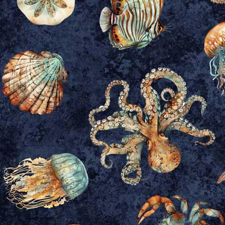 QT Atlantis Sea Creature Toss - 30692-N Mediterranean - Cotton Fabric