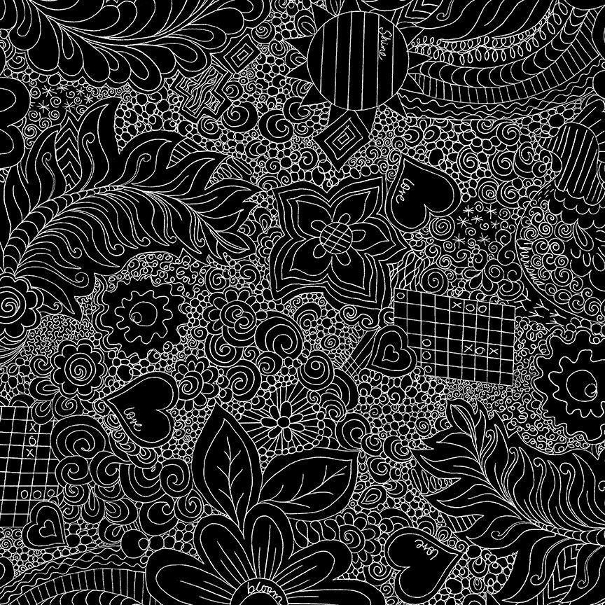 TT Doodle Floral 108" - CD3840-JET - Cotton Wide Back Fabric