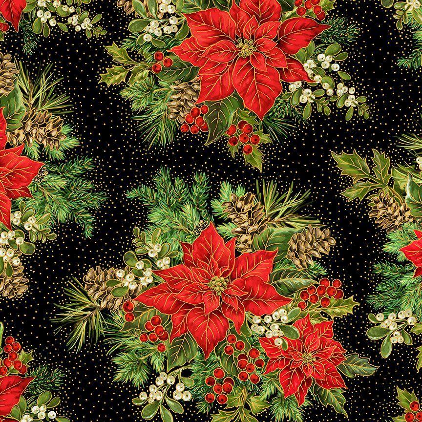 TT Joyful Poinsettia Bouquet Metallic - CM3711-BLACK - Cotton Metallic