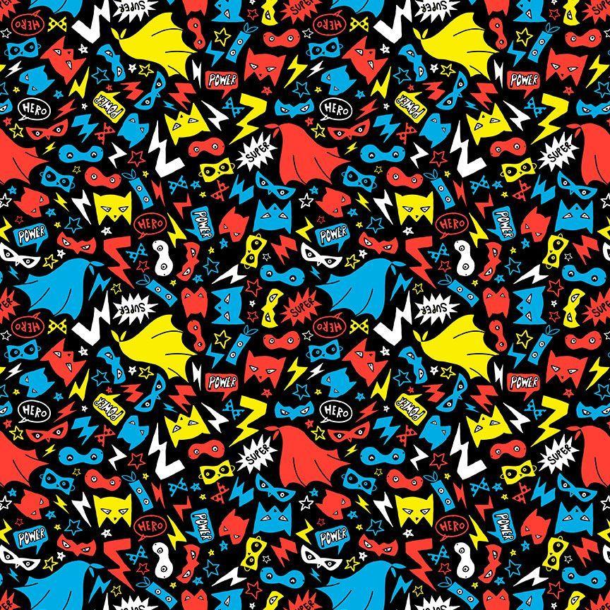 TT Superhero Motifs CD2186-BLACK - Cotton Fabric
