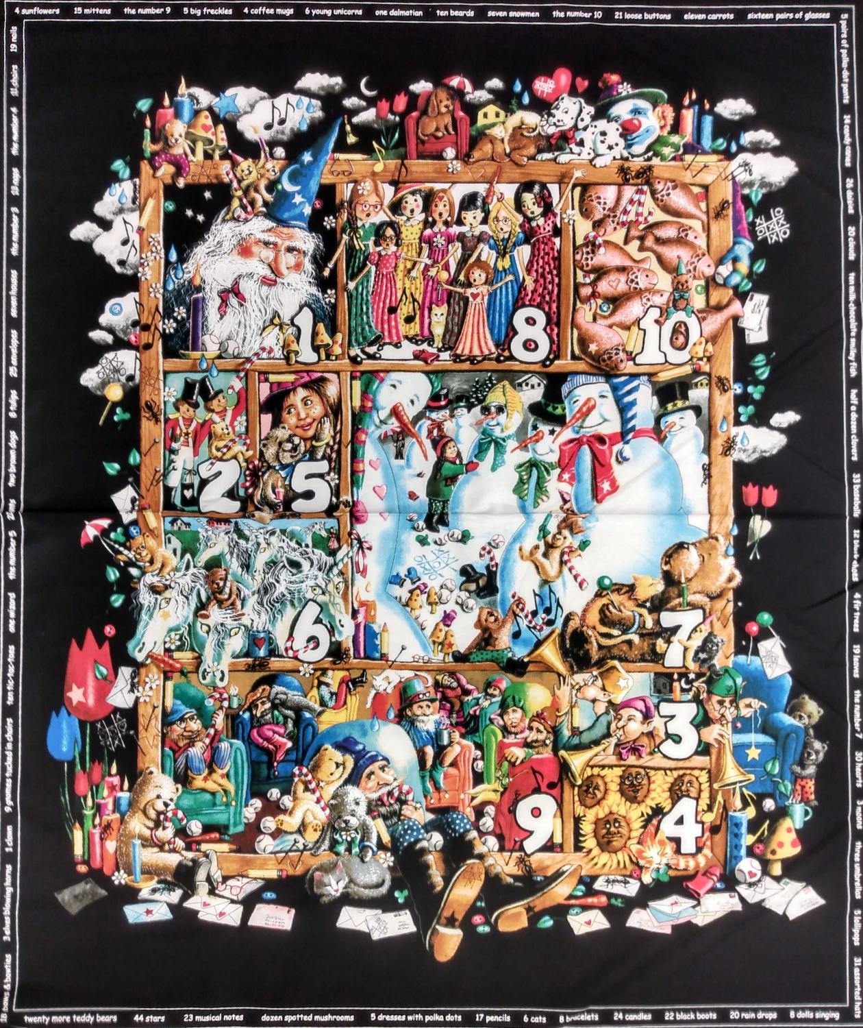 EZS Shadowbox Hunt Numbers Panel 7002 BLACK - Cotton Fabric