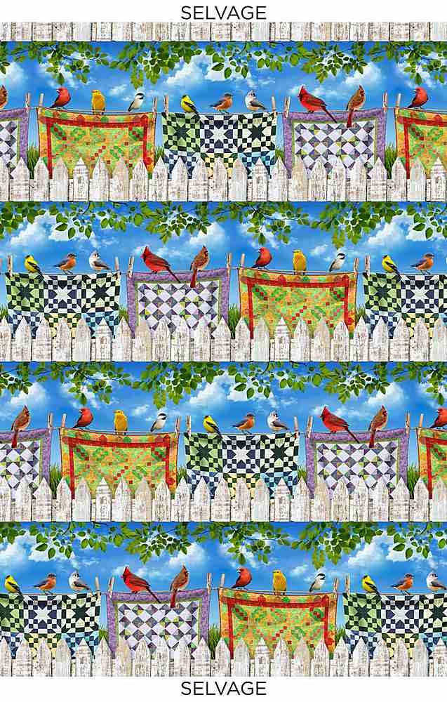 TT Birds on Quilts 11" Stripe CD7702-MULTI - Cotton Fabric